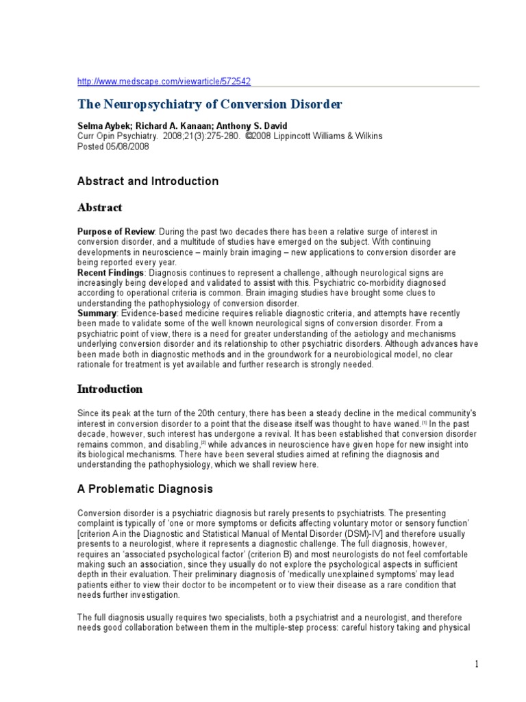 Conversion Disorder | PDF | Neurological Disorders | Medical Specialties