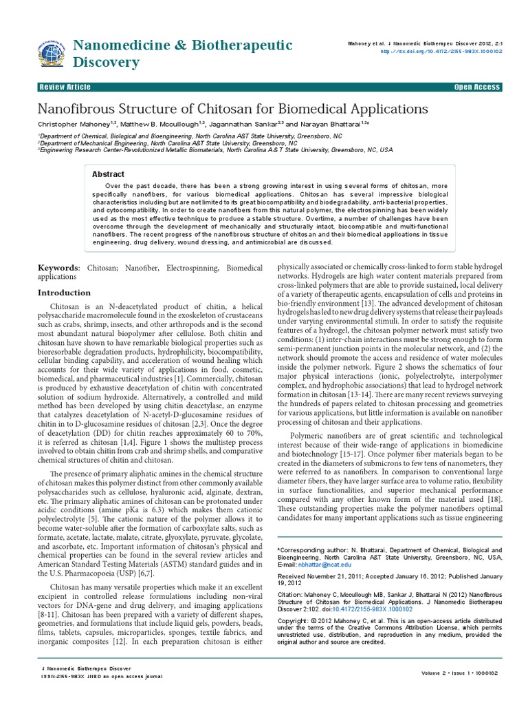 Nanofibrous Structure of Chitosan For Biomedical Applications | PDF | Tissue Engineering | Polymers
