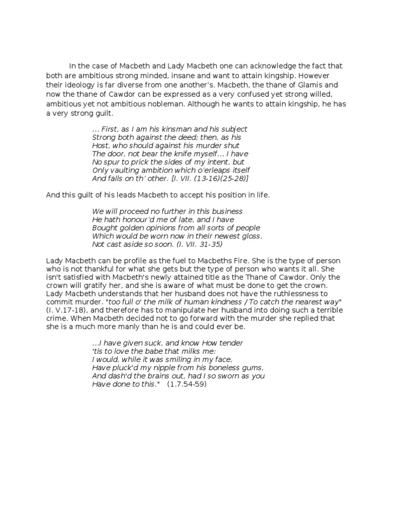 Macbeth Comparative Essay Macbeth vs. Lady Macbeth | PDF