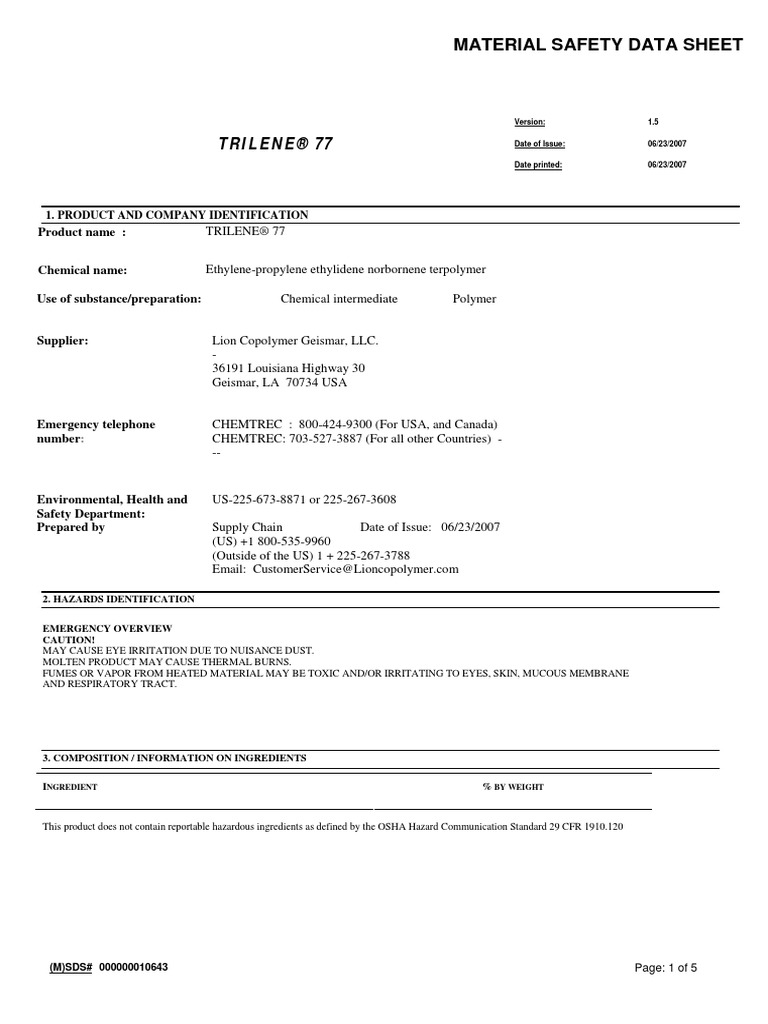 Sifat Trilene 77 MSDS | PDF | Water | Safety
