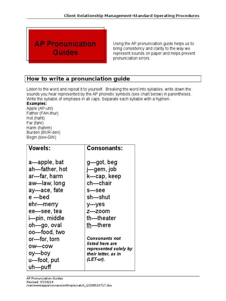 Ap Pronunciation Guides | PDF | Syllable | Consonant
