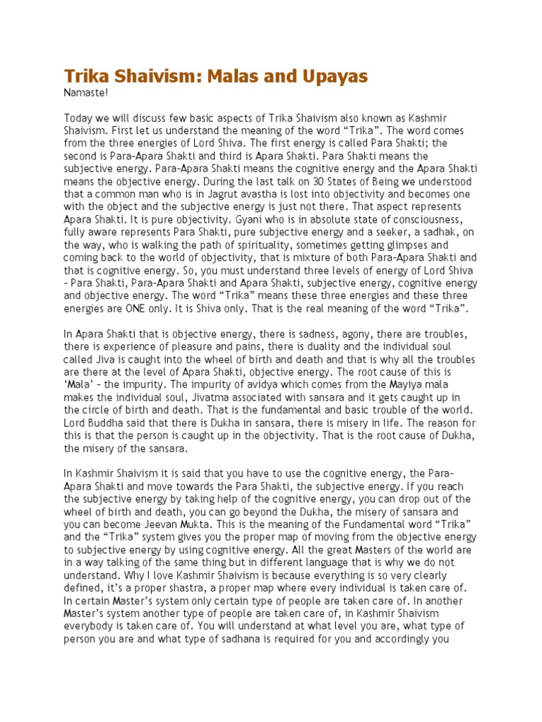 Trika Shaivism Upaya and Mala | PDF | Advaita | Ancient Indian Philosophy