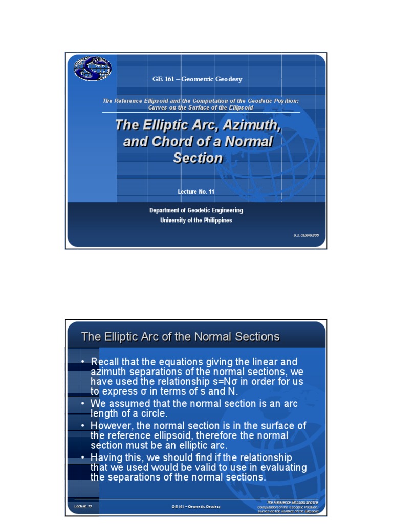 The Elliptic Arc, Azimuth, and Chord of A Normal Section | PDF ...