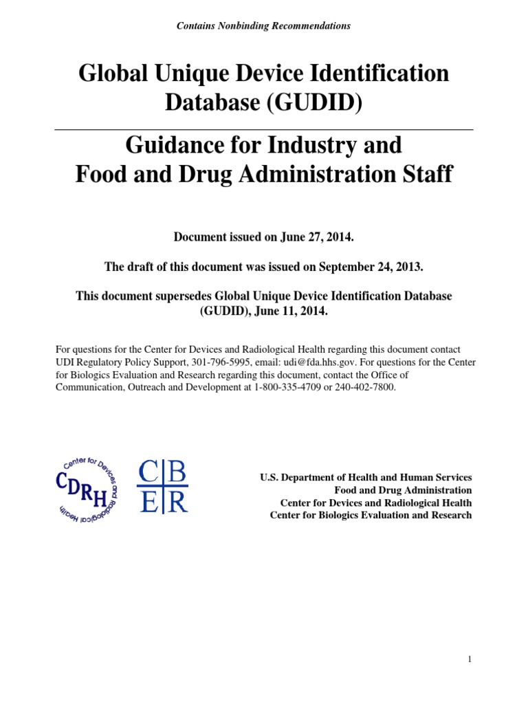Global Unique Device Identification Database (GUDID) Guidance For ...
