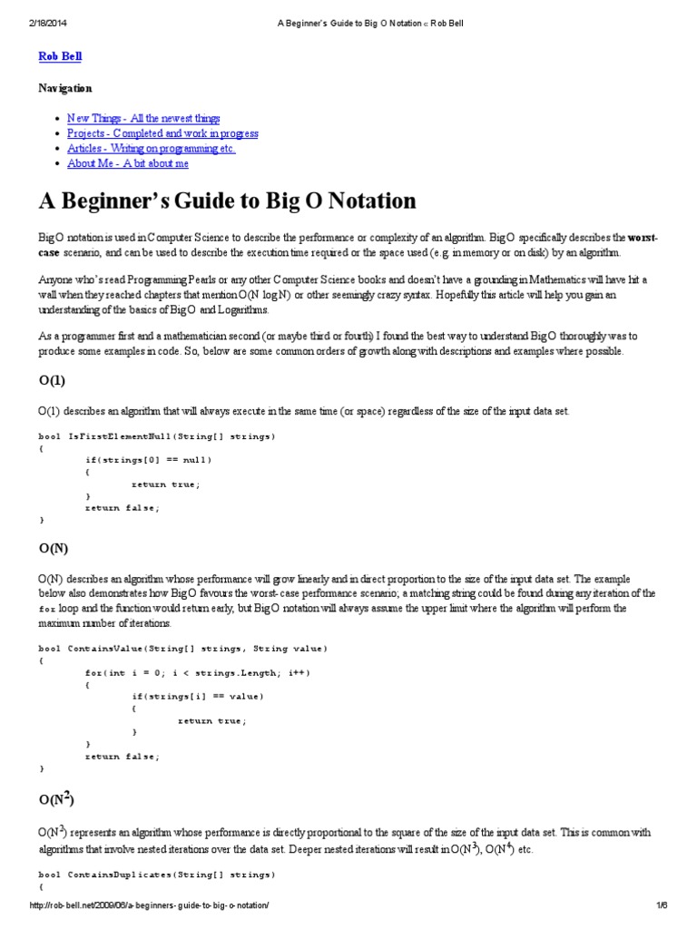 A Beginner's Guide To Big O Notation Rob Bell | PDF | Logarithm | Time ...