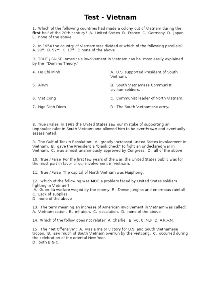 Test - Vietnam | PDF | Vietnam War | Military Of Vietnam