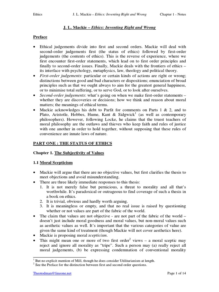 Mackie Ethics Chap 1 | PDF | Objectivity (Philosophy) | Objectivism ...