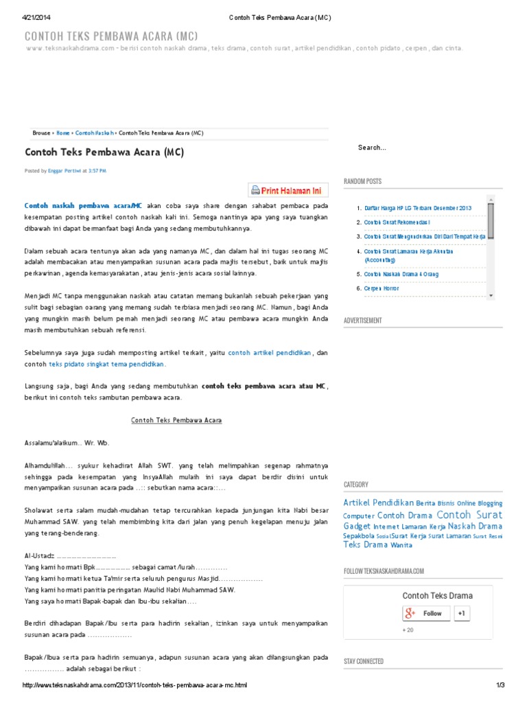 Contoh Teks Pembawa Acara (MC) | PDF