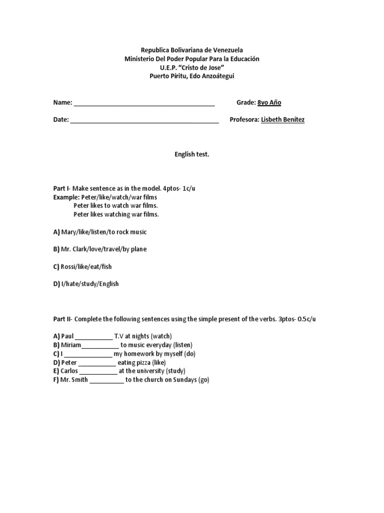 8th Grade English Test Template | PDF | Language Arts & Discipline ...