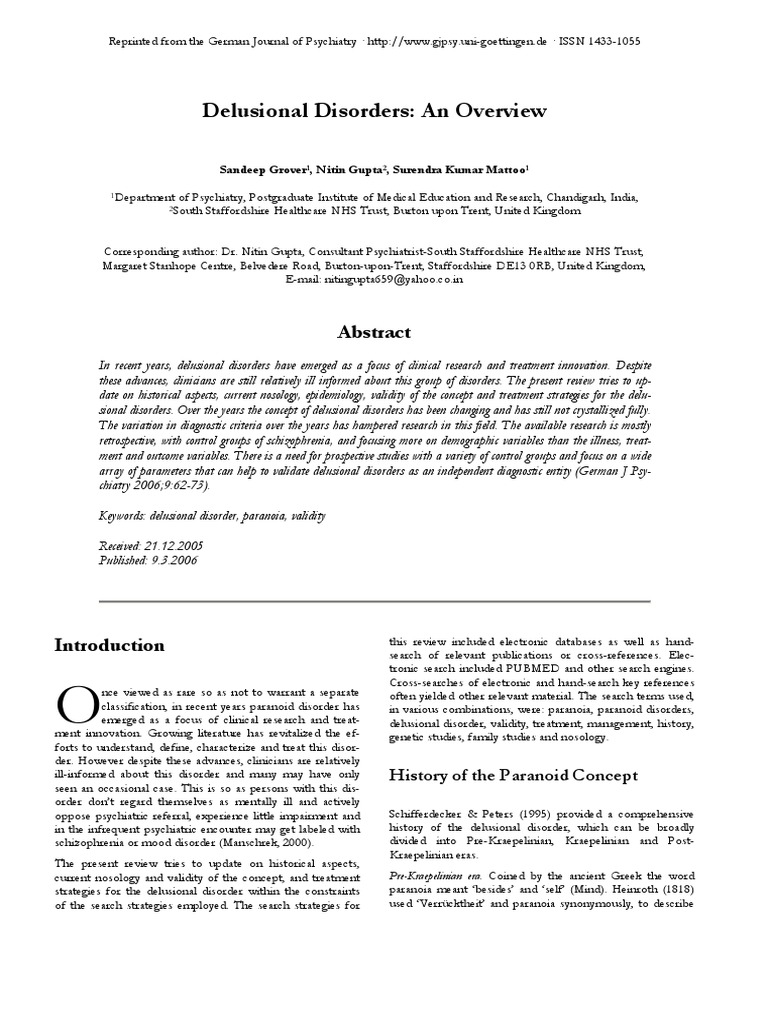 Delusional Disorder- An Overview | Paranoia | Diagnostic And ...