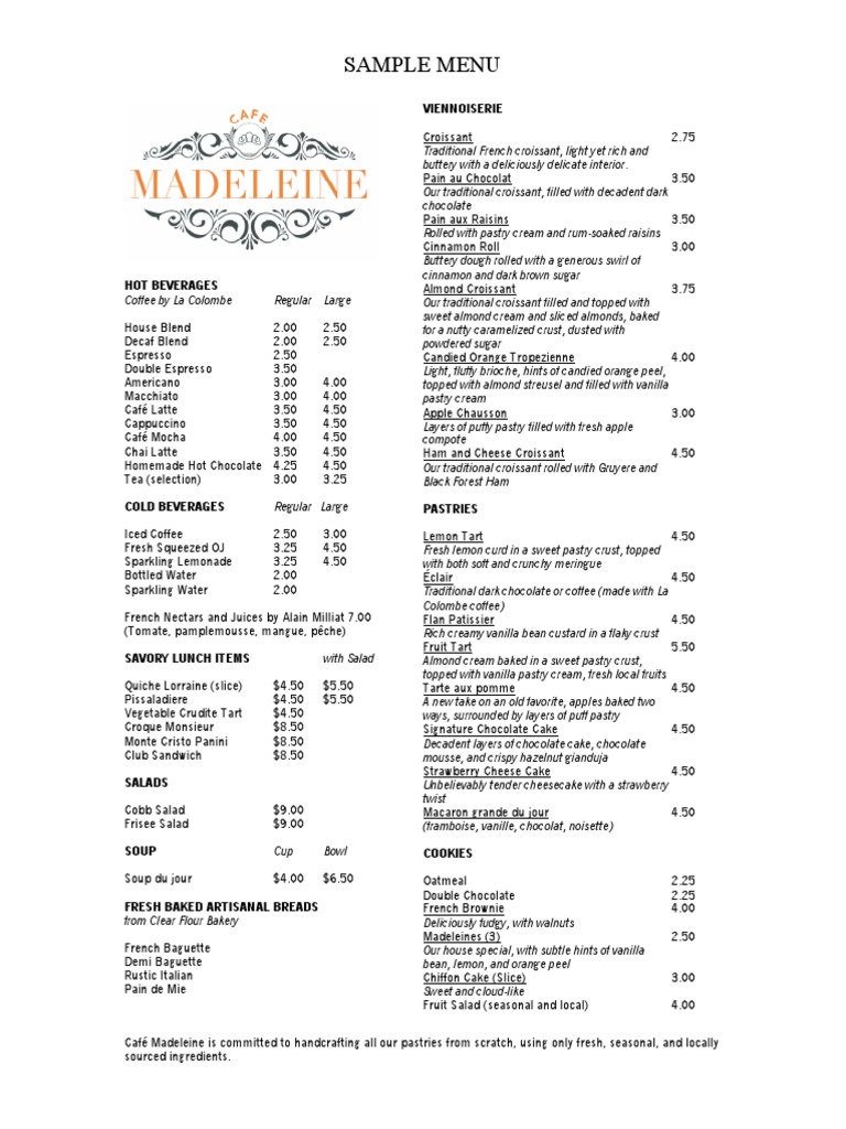 Sample Menu Final | PDF | Cheesecake | Coffeehouse
