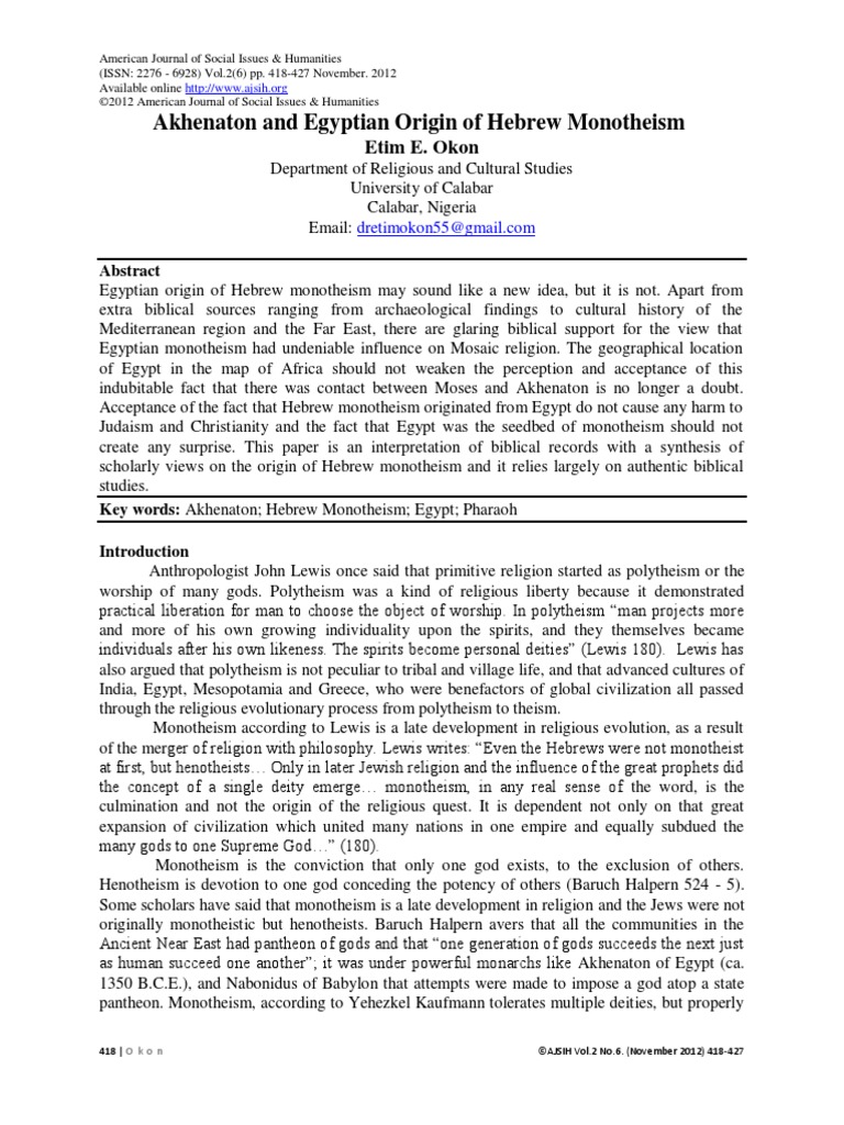 Akhenaton and Egyptian Origin of Hebrew Monotheism: Etim E. Okon | PDF ...