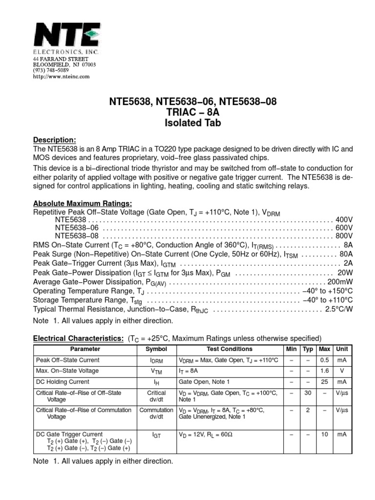 Nte 5638 | PDF | Voltage | Components
