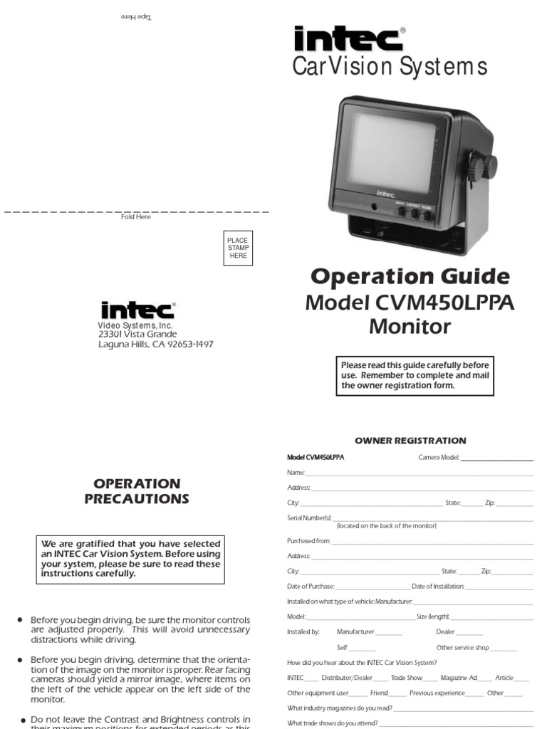 Video - Rear Monitor Intec Model CVM450LPPA | PDF | Camera | Computer ...