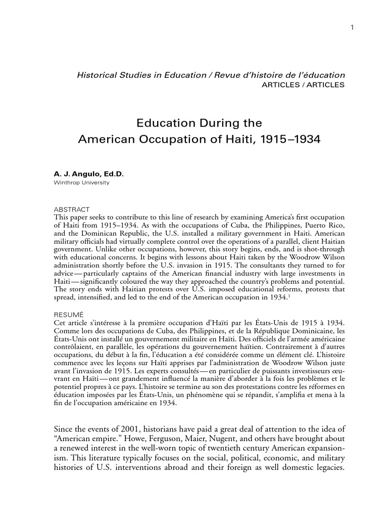 Education During The American Occupation of Haiti, 1915-1934 | PDF ...