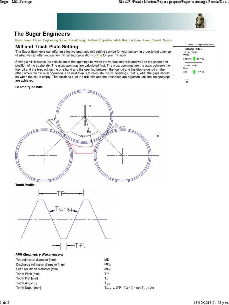 Sugar Mill Setting Calculations Guide | PDF | Nature
