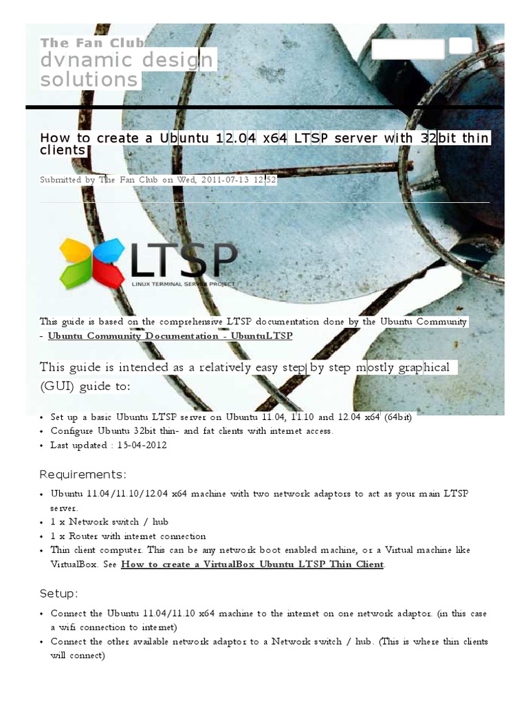 How To Create A Ubuntu 12.04 x64 LTSP Server With 32bit Thin Clients | PDF | Client (Computing ...