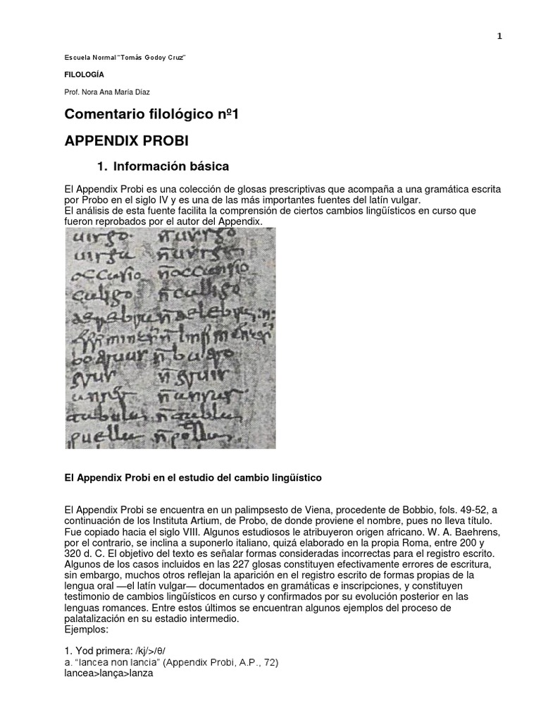Appendix Probi Comentario Filológico 1 | PDF | latín | Filología