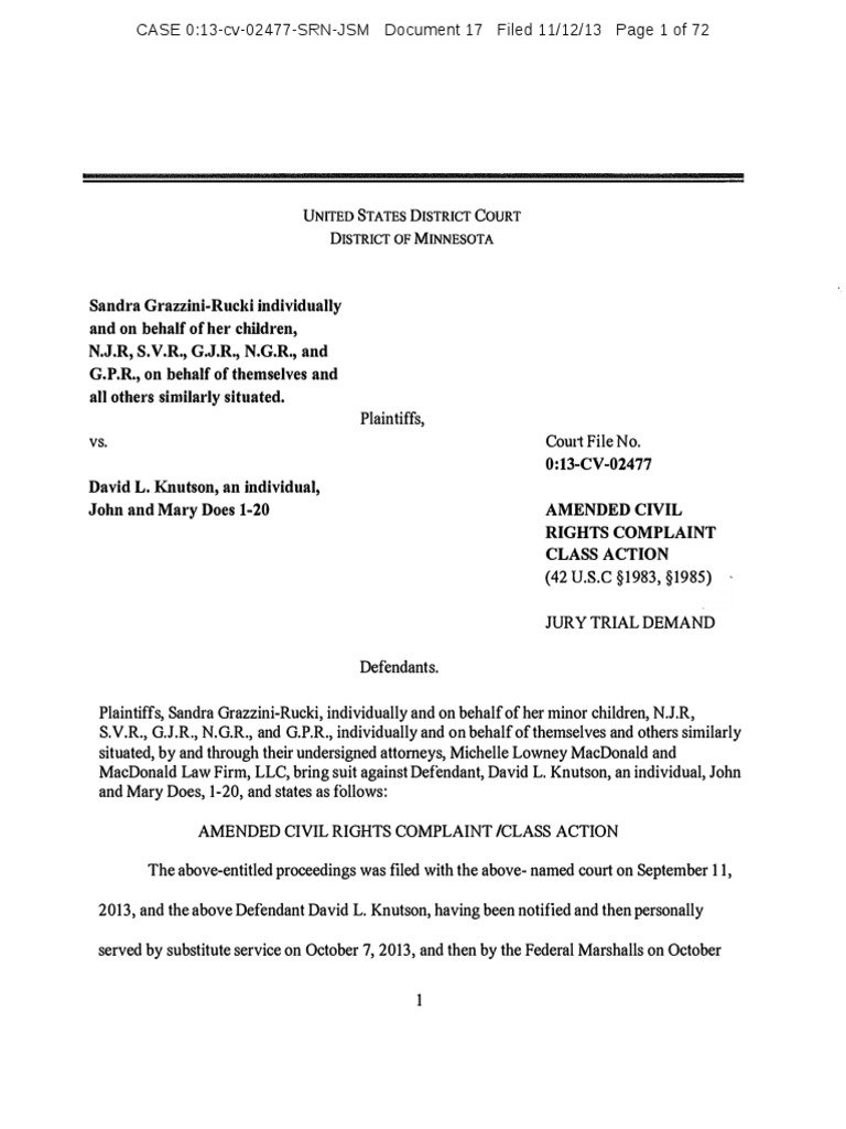 Grazzini-Rucki V Knutson Amended Complaint ECF 17 13-CV-02477 Michelle ...