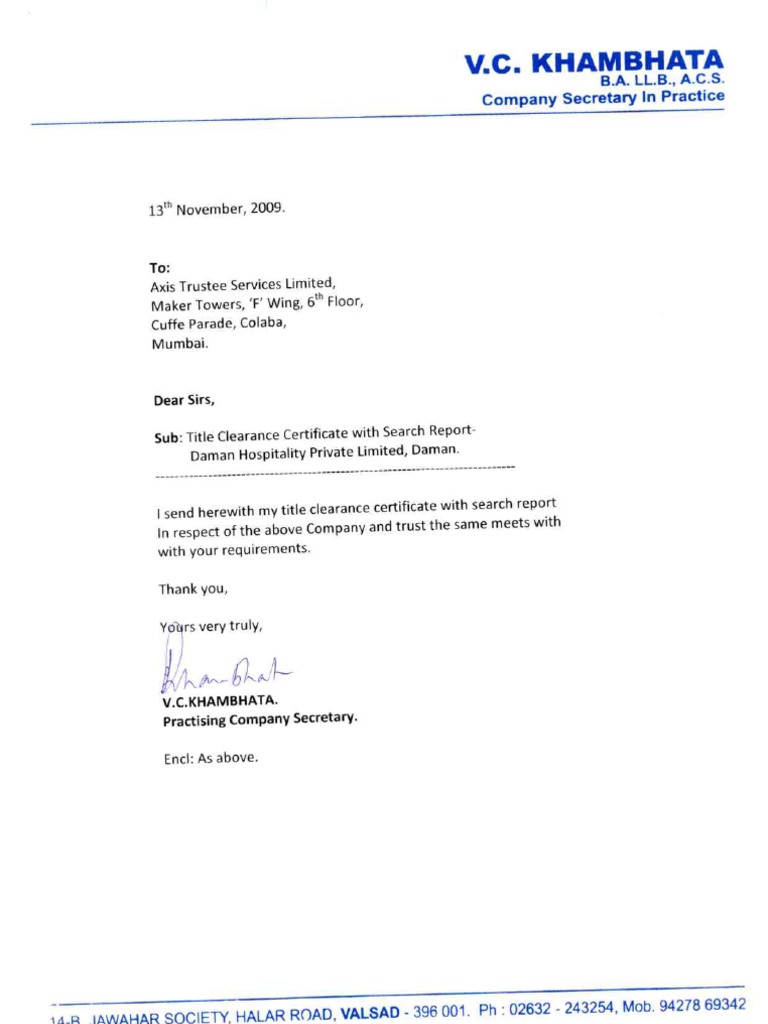 Clearance Certificate