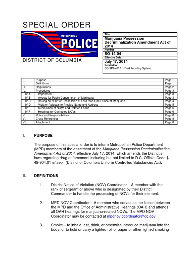D.C. Police Instructions On Decriminalization | PDF | Driving Under The ...