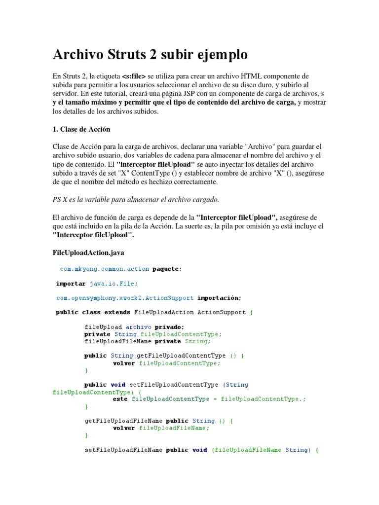 Archivo Struts 2 Subir Ejemplo | PDF | Archivo de computadora | Páginas del servidor Java