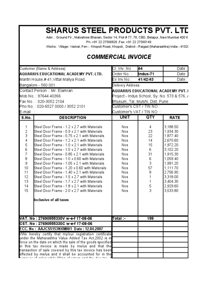 Commercial Invoice | Value Added Tax | Invoice