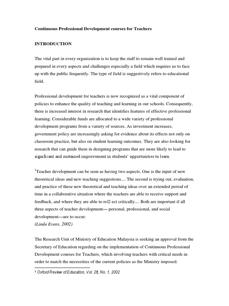 Continuous Professional Development Courses For Teachers | PDF ...