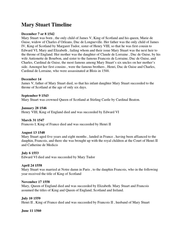 Mary Stuart Timeline | Download Free PDF | Mary, Queen Of Scots ...