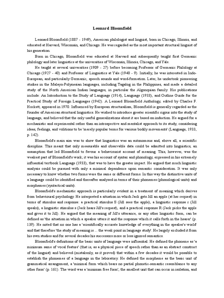 Bloomfield | PDF | Linguistics | Phoneme