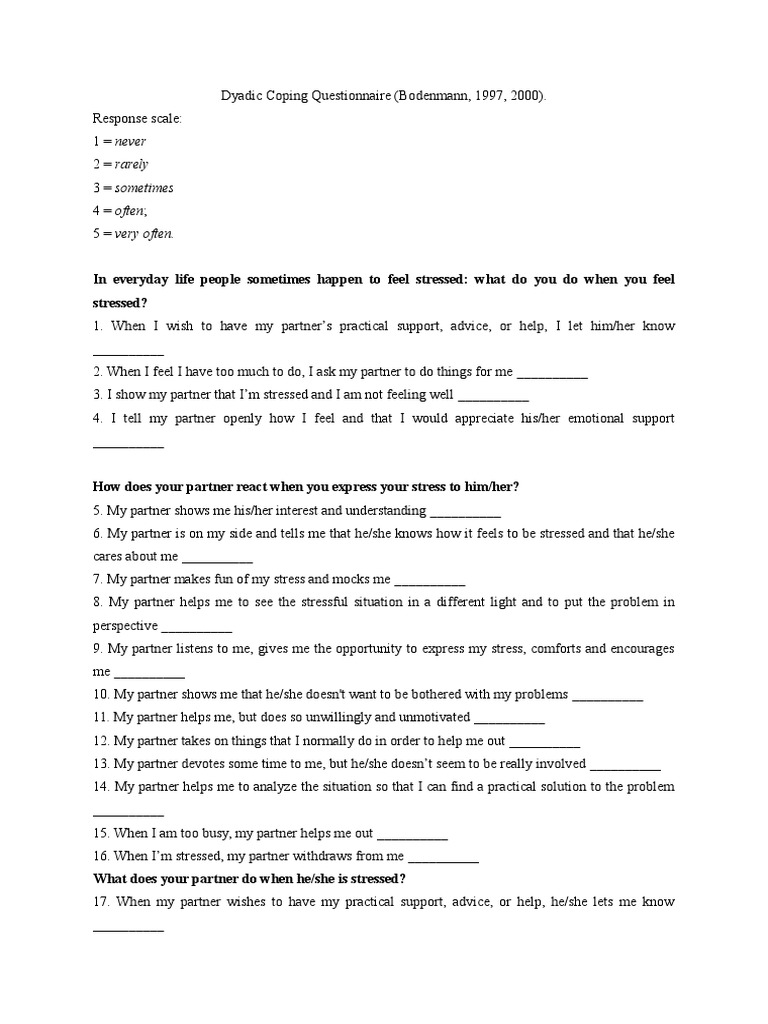 Dyadic Coping Questionnaire | PDF | Career & Growth | Language Arts ...