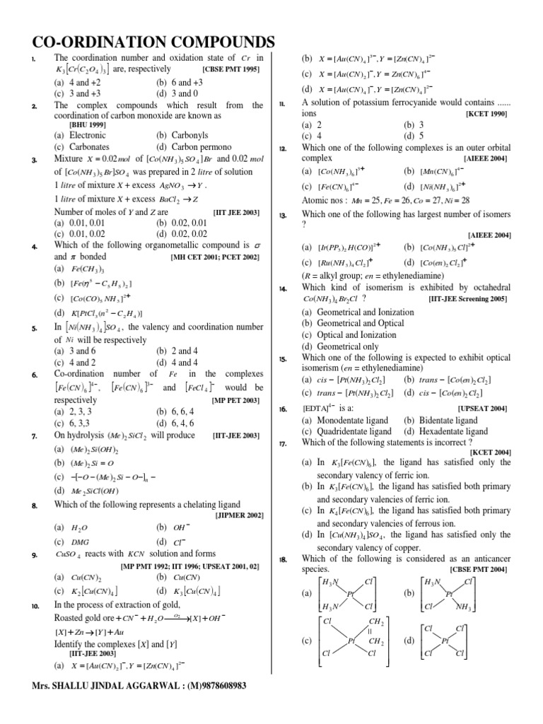 The Coordination Number And Oxidation State Of Pdf Coordination Complex Ligand