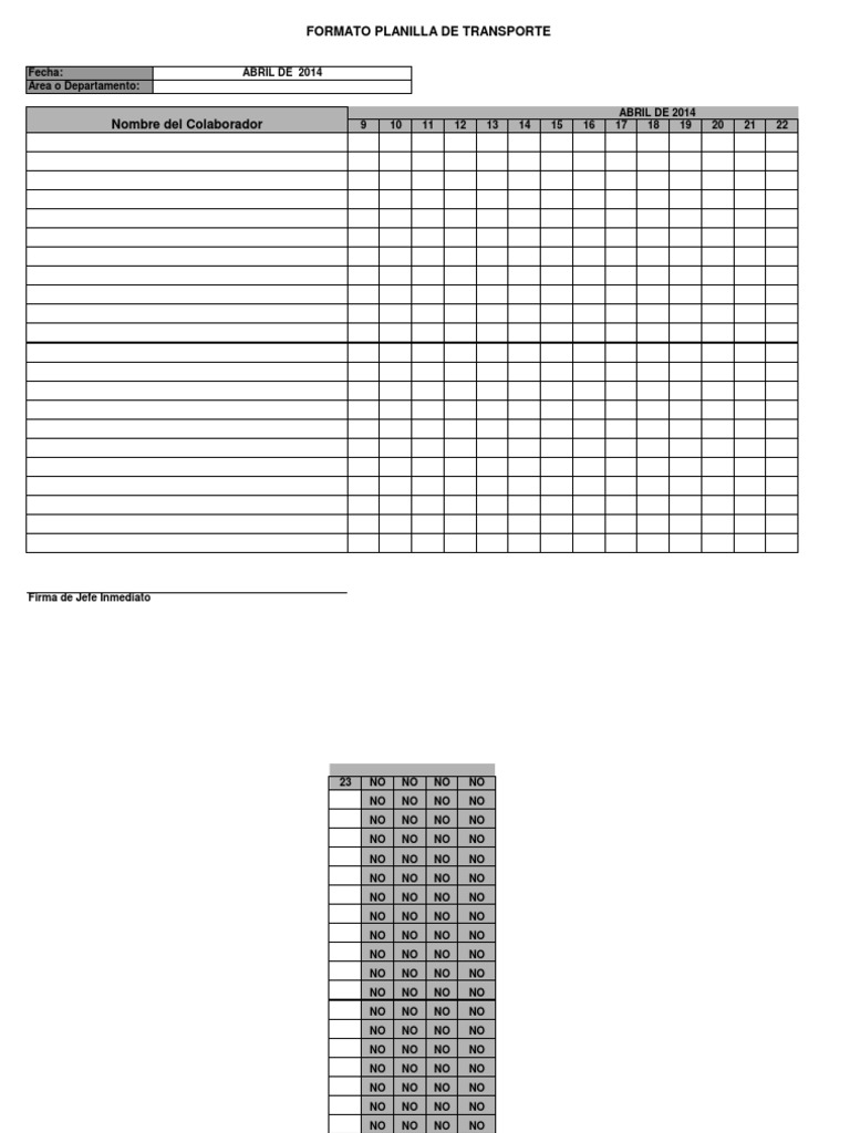 Planilla Transporte | PDF
