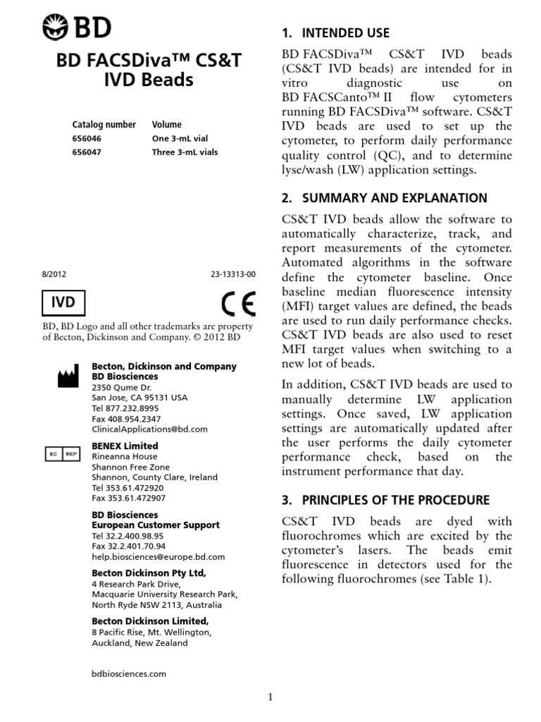 BD FACSDiva™ CS&T IVD Beads | PDF | Flow Cytometry | Computing And Information Technology