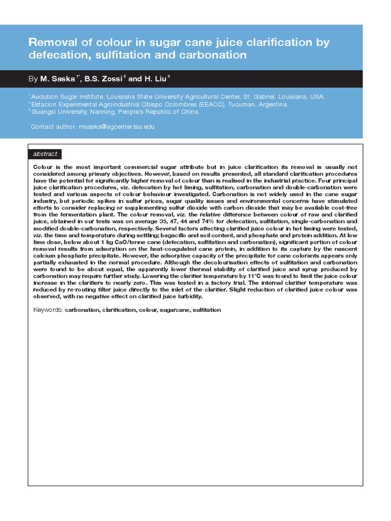 Removal of Color in Cane Juice Clarification | PDF | Juice | Diet ...