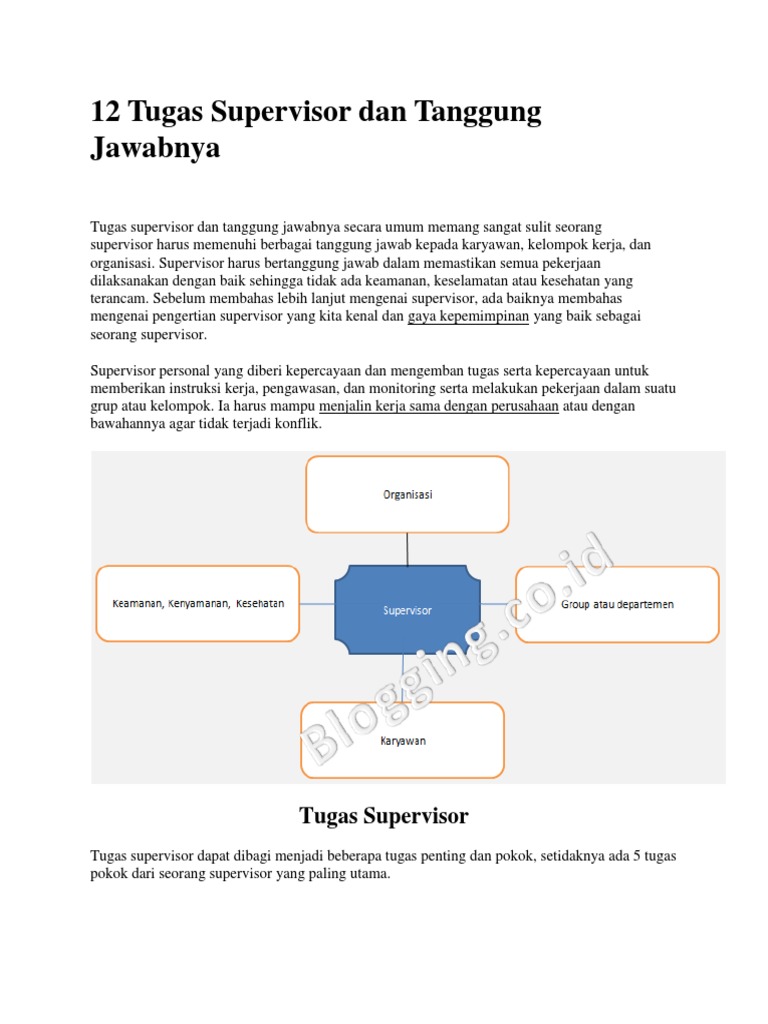 12 Tugas Supervisor Dan Tanggung Jawabnya | PDF