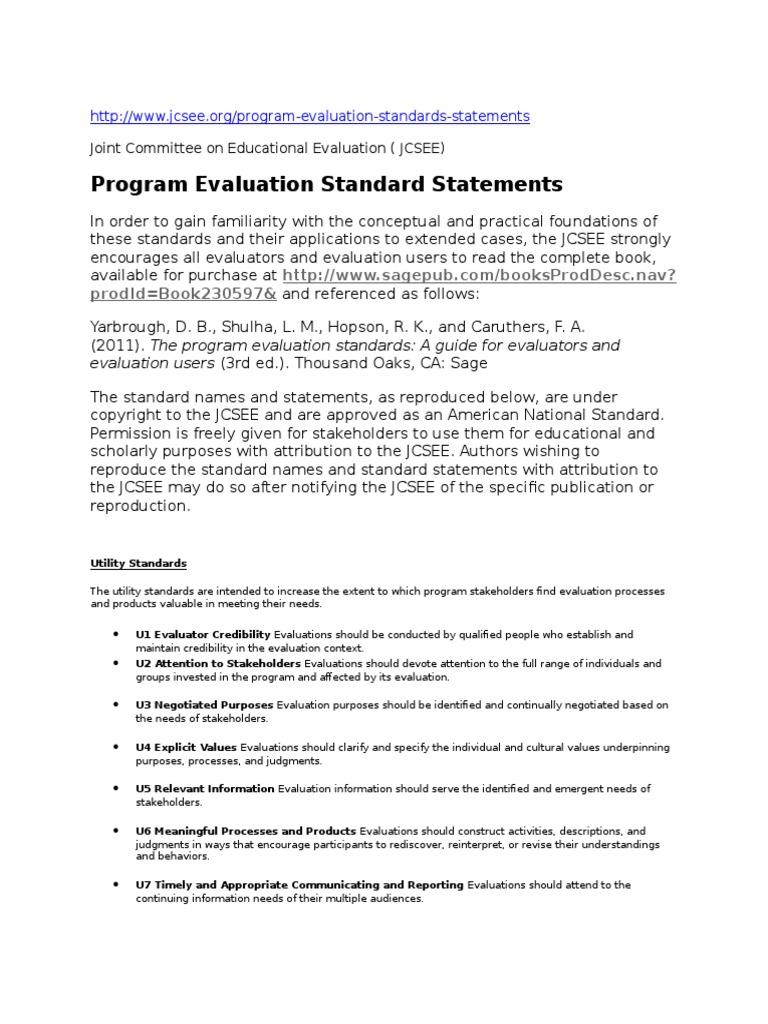 The Joint Committee Standards For Educational Evaluation Jcsee Pdf