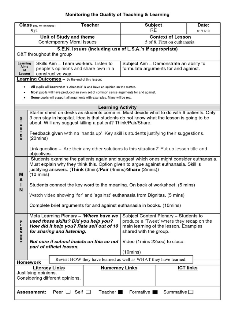 Euthanasia Lesson Plan | PDF | Psychology | Science