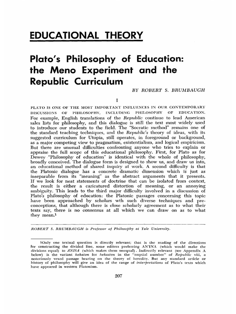 Educational Theory: Plato's Philosophy of Education: The Meno ...