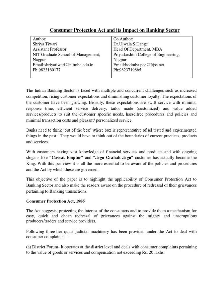 Consumer Protection in Banking Sector | PDF | Reserve Bank Of India ...