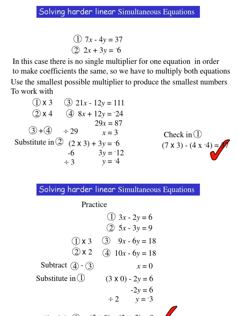 Solving Harder Linear Simultaneous Equations | PDF