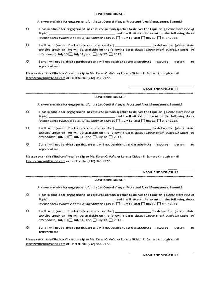 CONFIRMATION SLIP of Resource Speakers | Cyberspace | Email