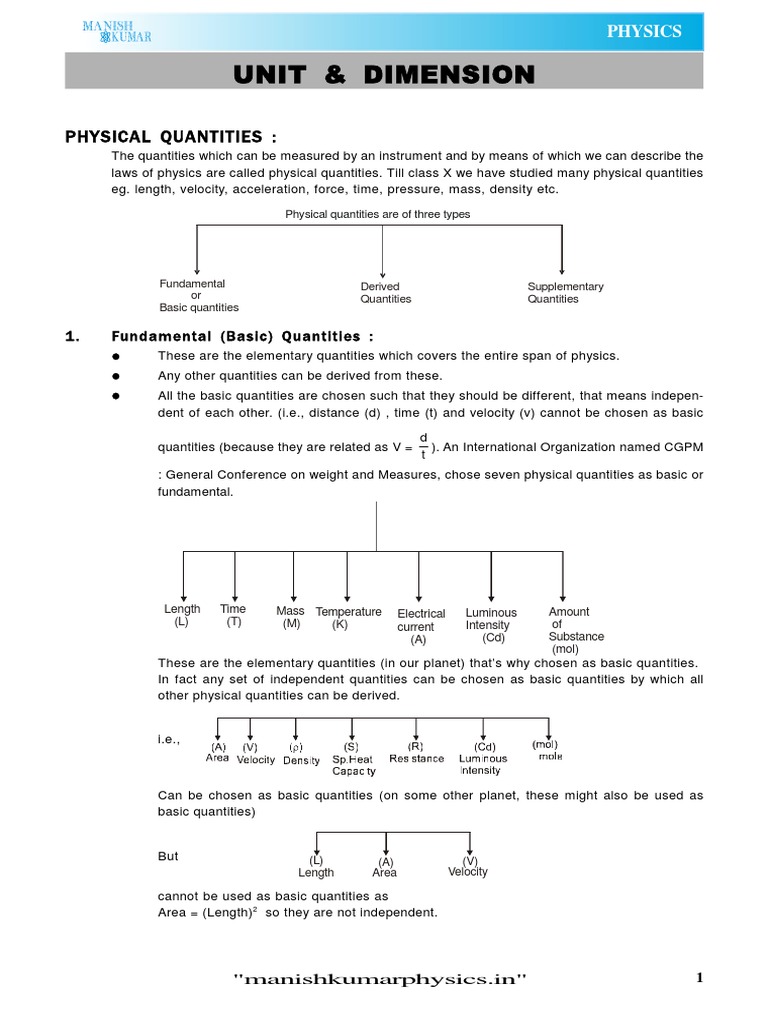 Unit & Dimension Theory - E | PDF | Volt | International System Of Units