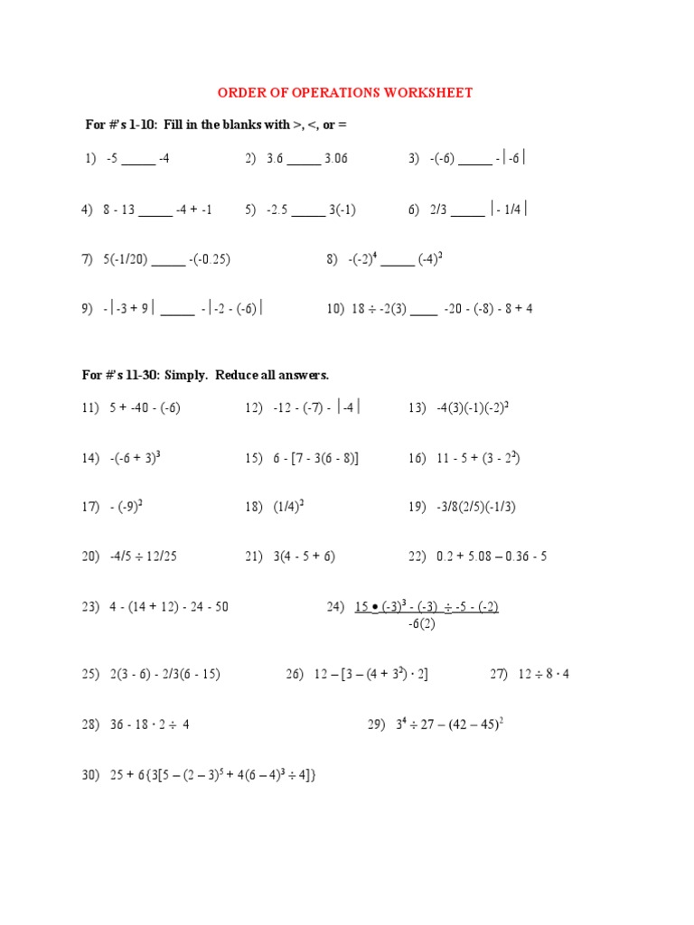 Order of Operations Worksheet & Answers | PDF | Teaching Methods ...