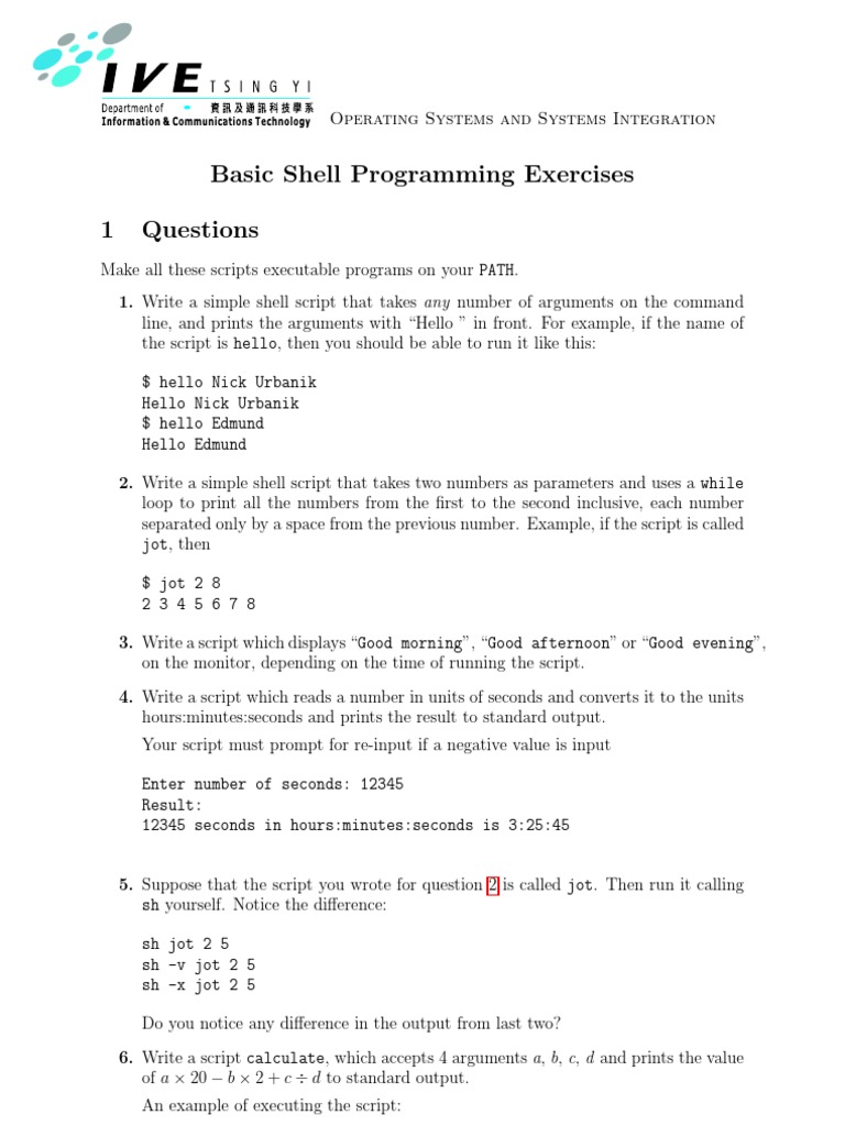 Basic Shell Programming Exercises | PDF | Command Line Interface ... Basic Shell Programming Exercises | PDF | Command Line Interface ...