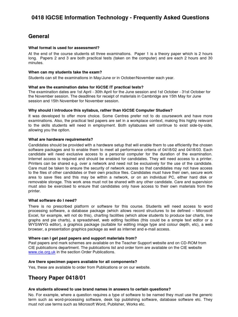 IGCSE IT Exam FAQ Guide | PDF | Typefaces | Comma Separated Values