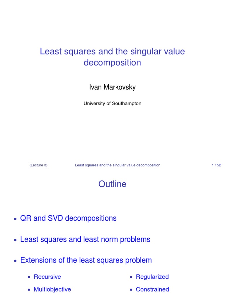 Least Squares and The Singular Value Decomposition: Ivan Markovsky | PDF | Linear Algebra | Algebra