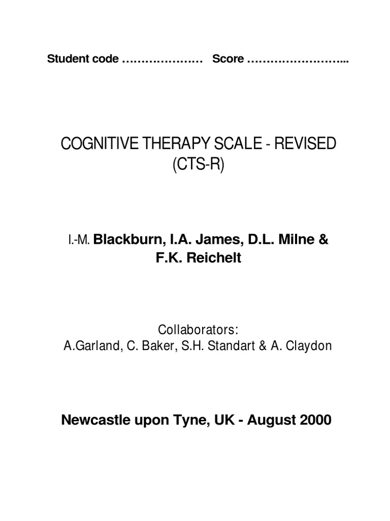 CTSR cognitive therapy rating scale | Cognitive Therapy | Psychotherapy