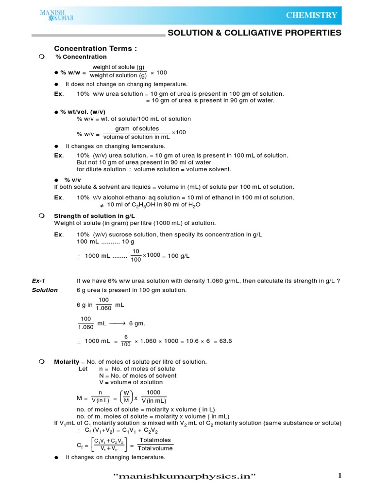 Solution Colligative Properites - E | PDF | Solution | Mass ...