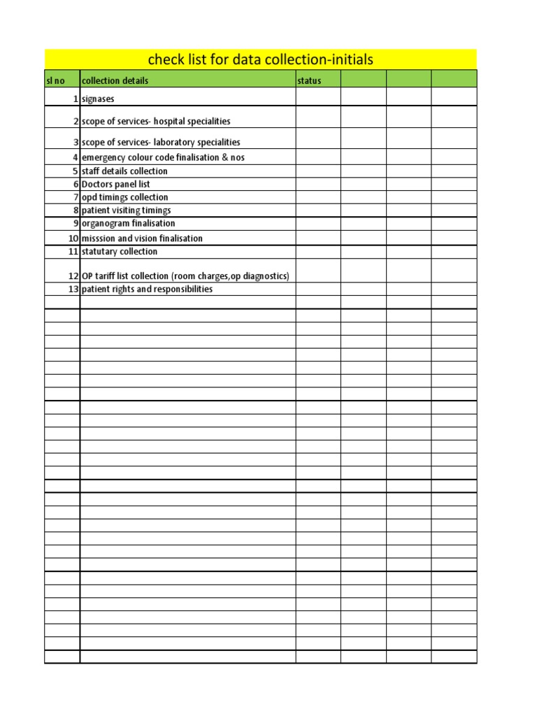 Check List For Initial Data Collection | PDF | Science & Mathematics ...